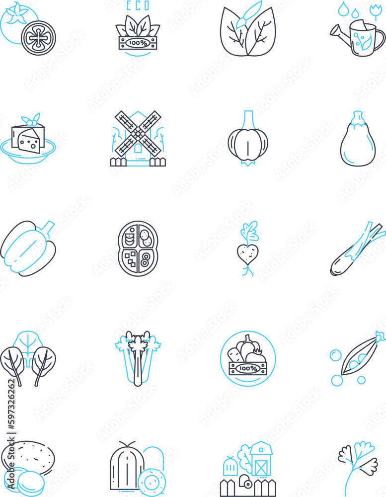 Sustainable agriculture linear icons set. Organic, Regenerative ...