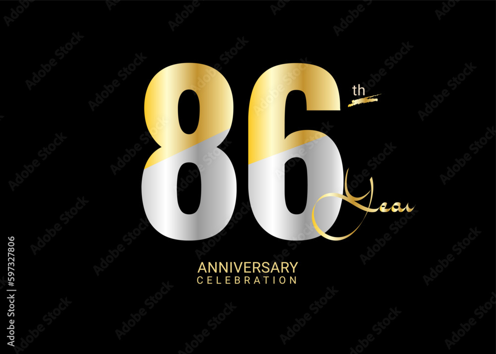 86 Years Anniversary Celebration gold and silver Vector Template, 86 ...