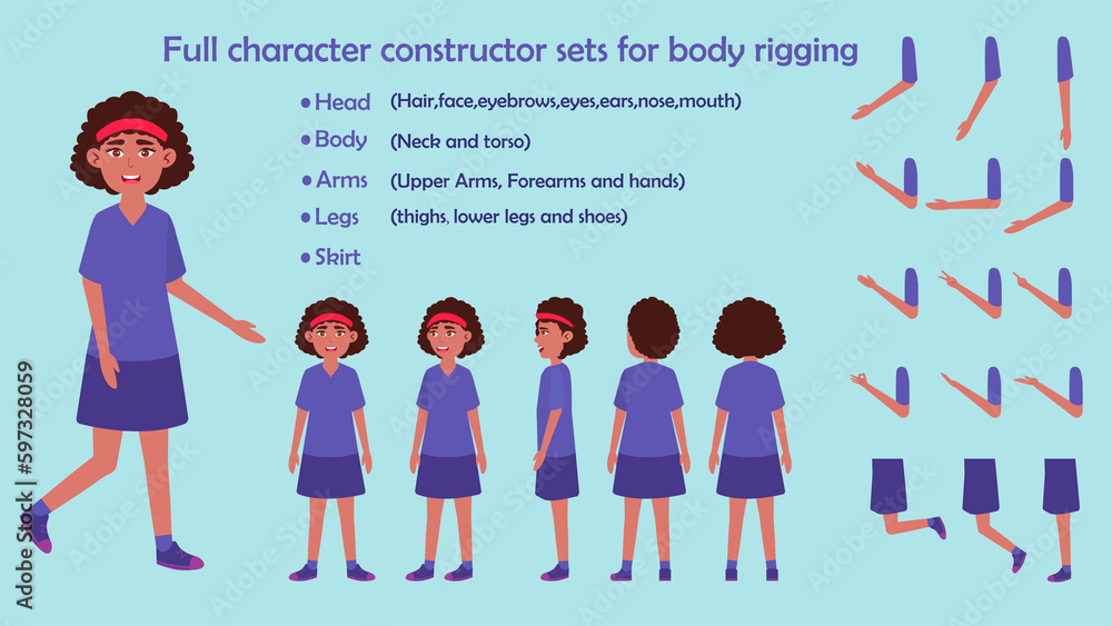 Cartoon 2d girl character full body and head Stock Illustration | Adobe ...