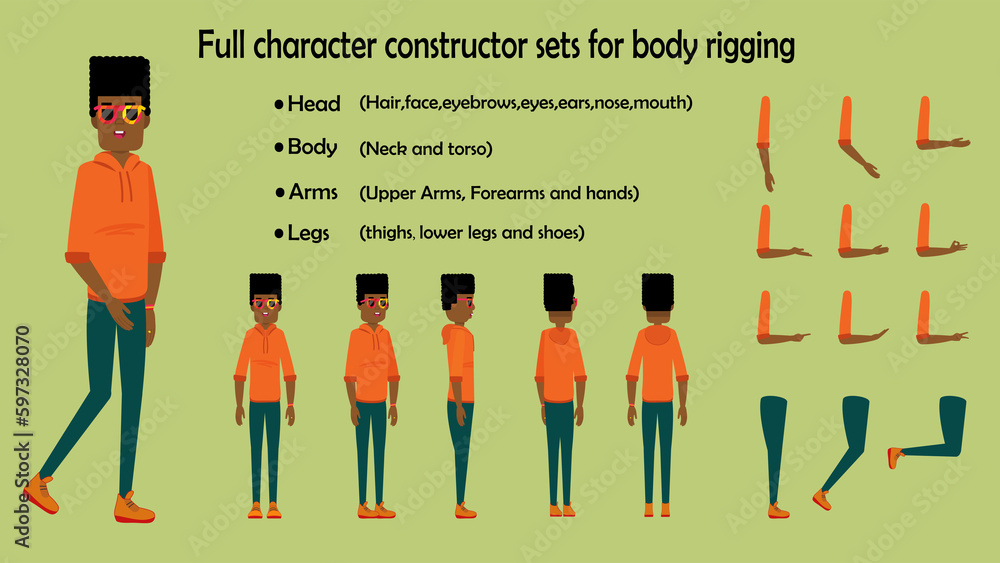 Cartoon 2d boy character full body and head Stock Illustration | Adobe ...