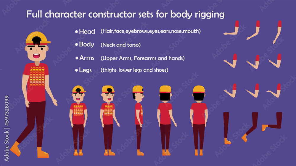 Cartoon 2d boy character full body and head Stock Illustration | Adobe ...