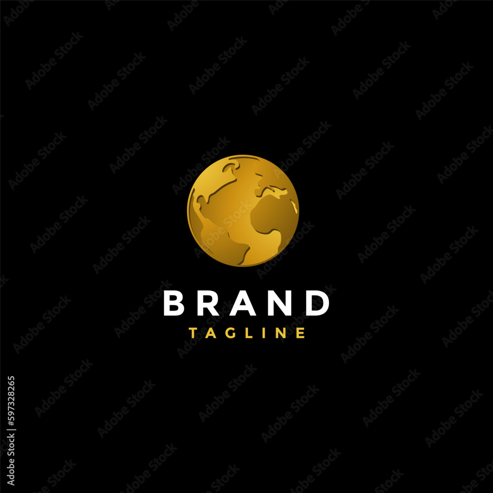 Simple Golden Earth Logo Design. Planet Earth in Gold Color Logo Design ...