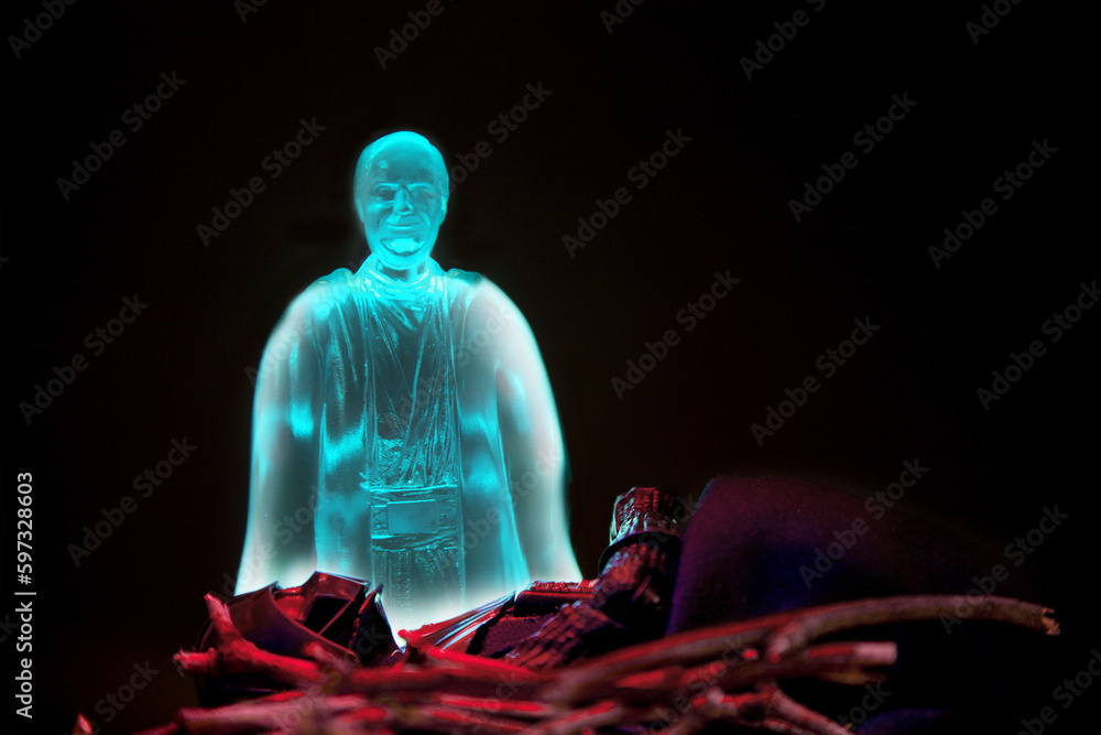 NEW YORK USA: NOV 2 2017: Darth Vader on the funeral pyre overlooked by ...