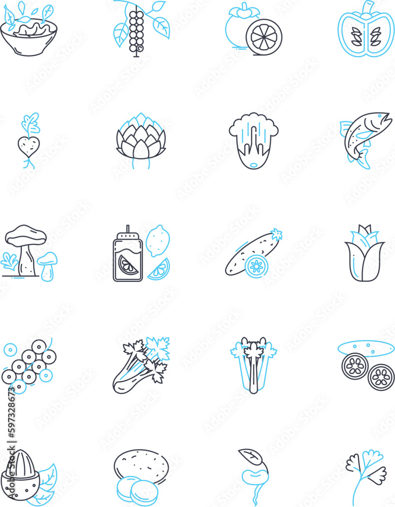 Whole grain linear icons set. Nourishing, Wholesome, Fibrous ...