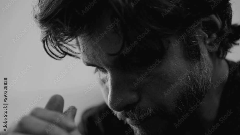 Dramatic young man crying from despair. One depressed male person in ...