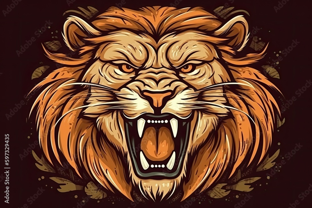 roaring lions head with sharp teeth and an open mouth. Generative AI ...