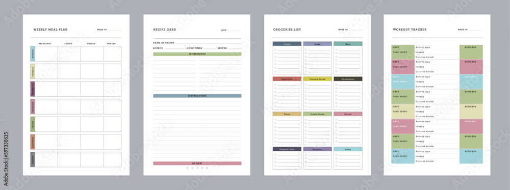 4 set of Recipe card, Meal Planner and groceries list planner. Plan you ...