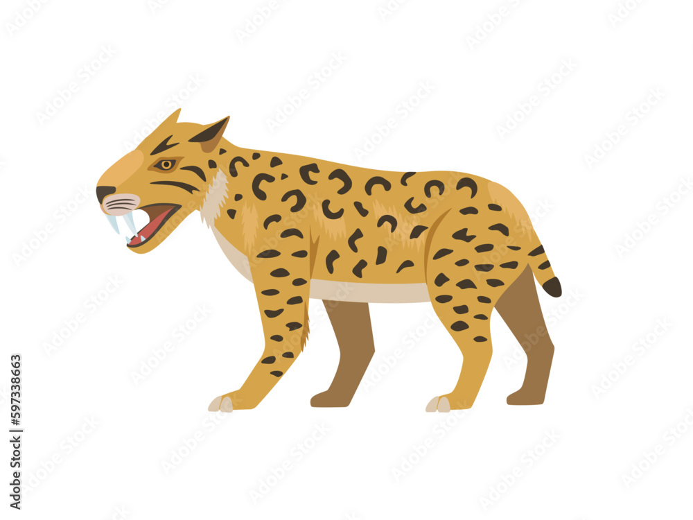 Prehistoric animal, saber-tooth tiger. Vector illustration of cartoon ...