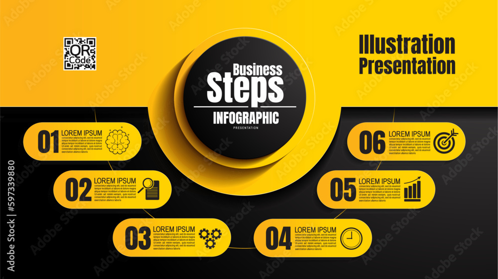 infographic process chart templates, yellow and black design ...