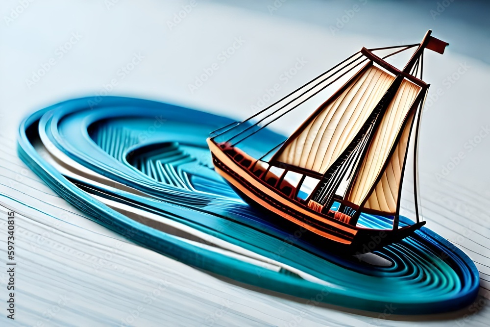 3d sailor ship in the sea, model of the vessel, paper quilling, paper ...