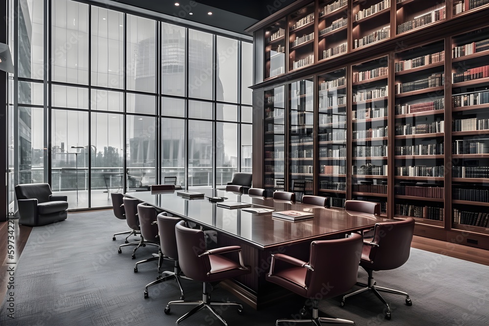 luxury boardroom with huge glass windows created by generative AI tools ...
