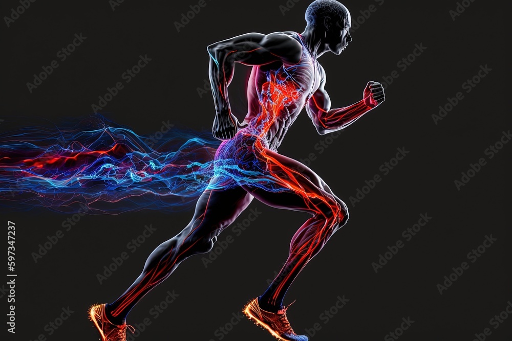 Sport Runner , Side profile view of sporty energetic serious healthy ...