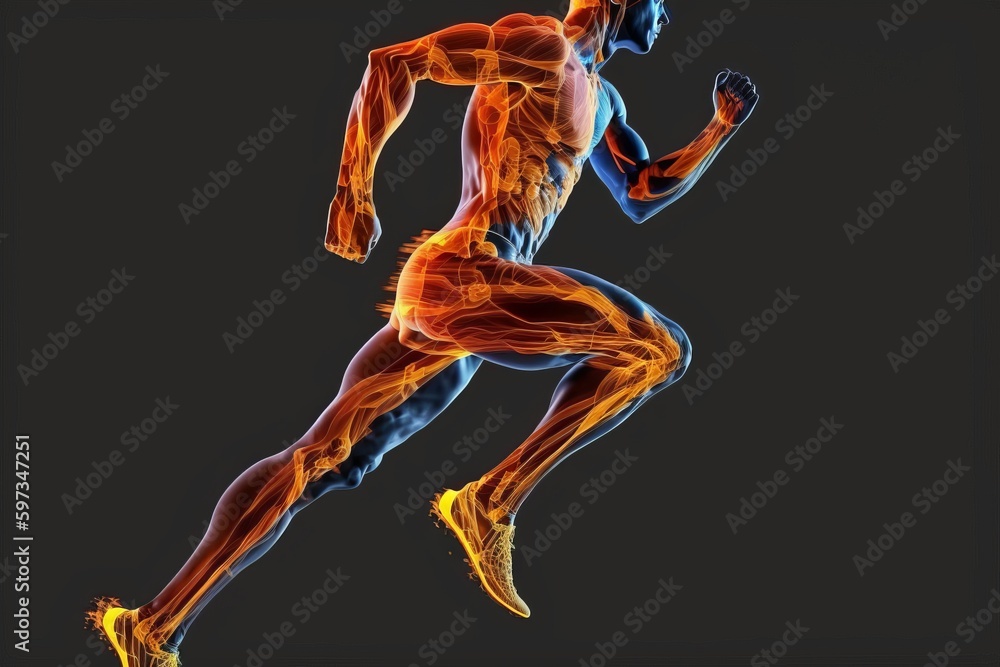 Sport Runner , Side profile view of sporty energetic serious healthy ...