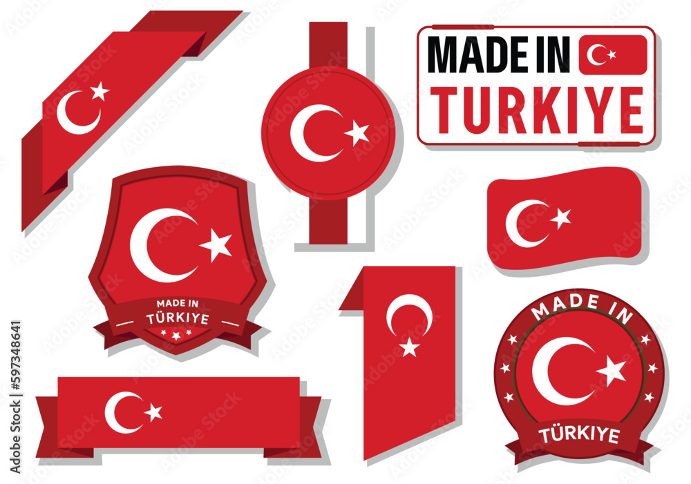Collection of made in Turkyie badges labels Turkyie flags in ribbon ...