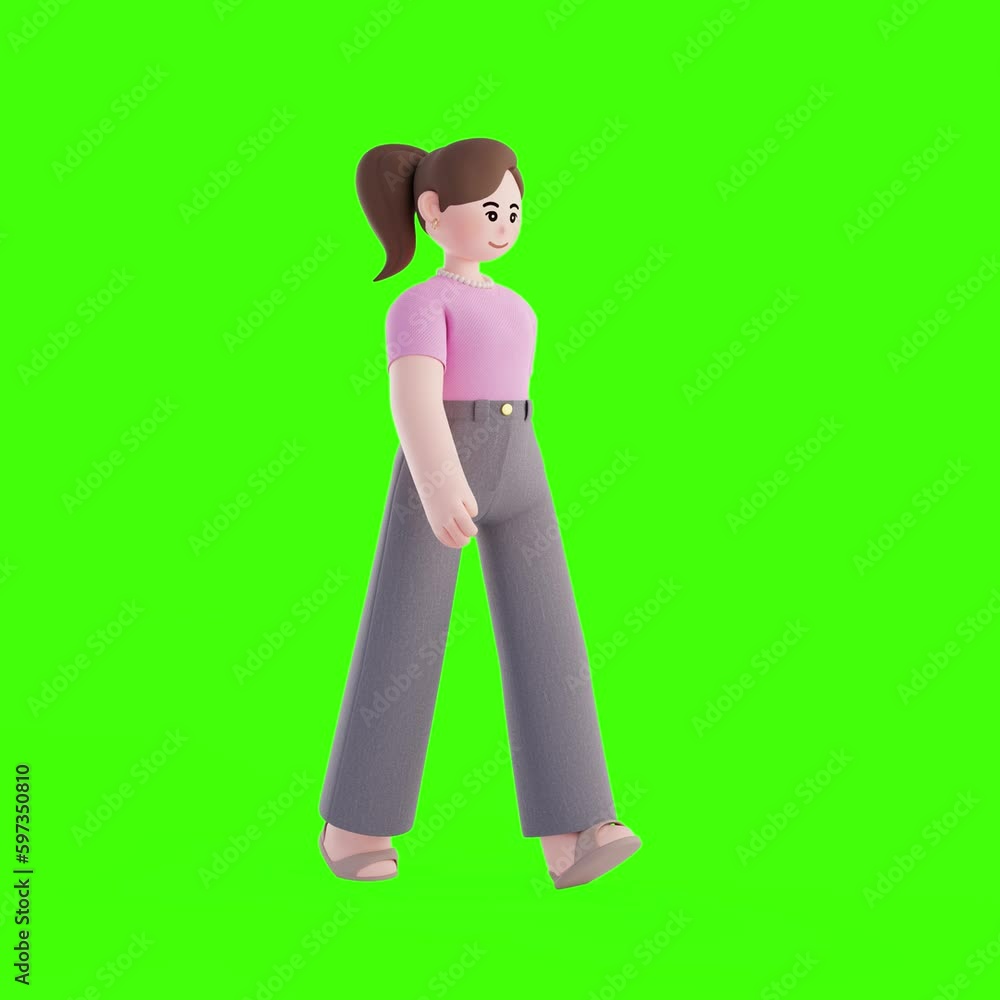 3D character loop animation with chroma key background, Asian female ...