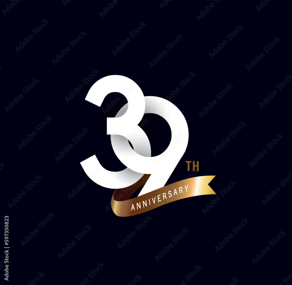 39 years anniversary vector number icon, birthday logo label, black and ...