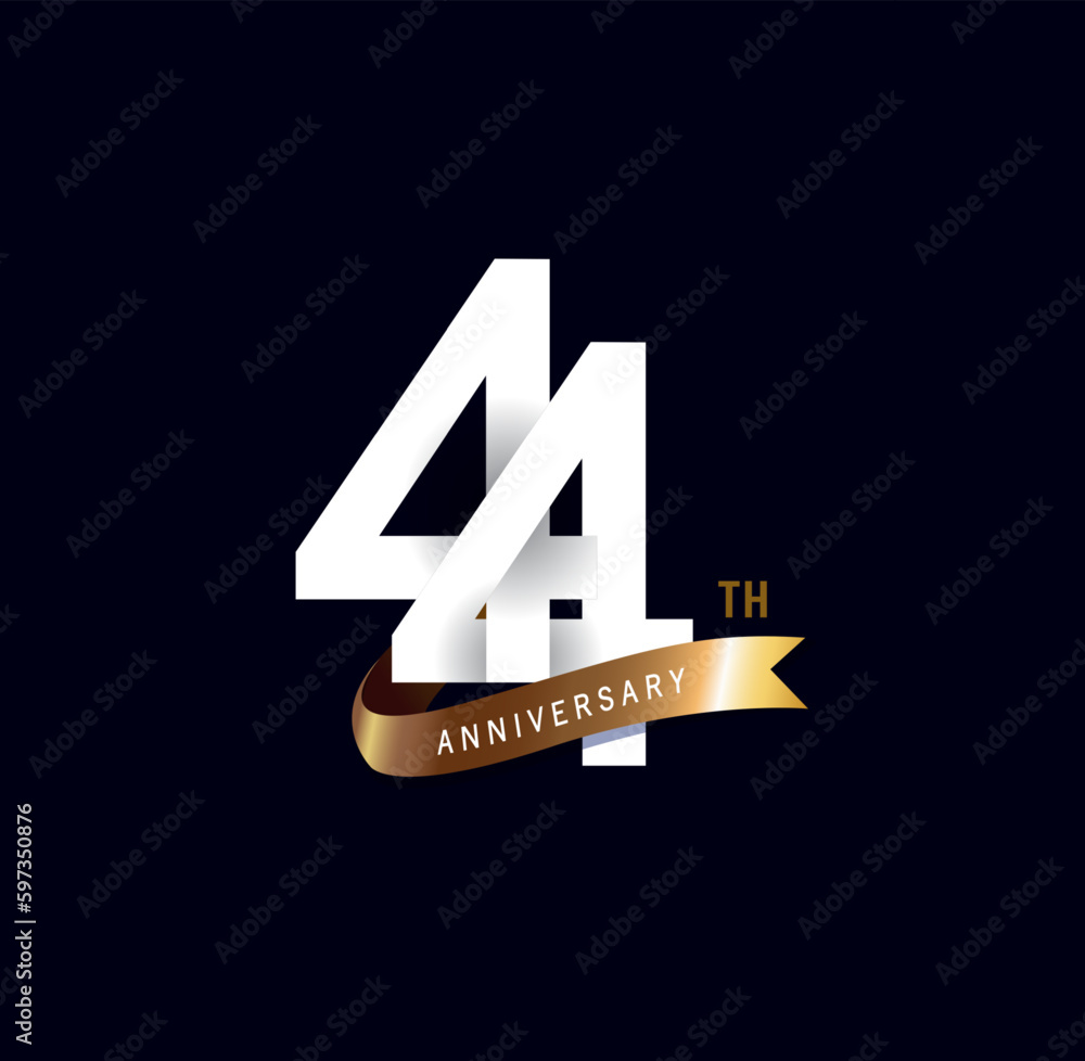 44 years anniversary vector number icon, birthday logo label, black and ...