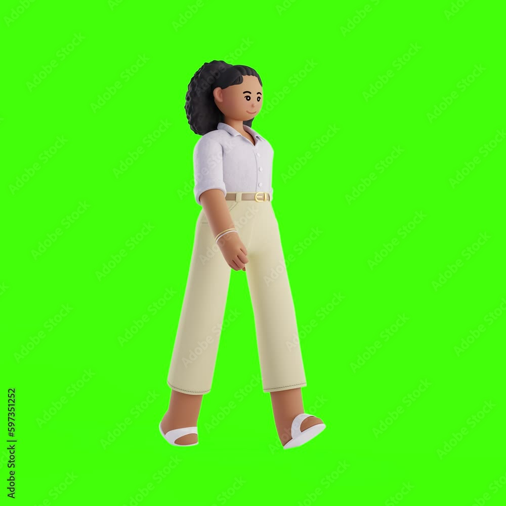 3D character loop animation with chroma key background, black female ...