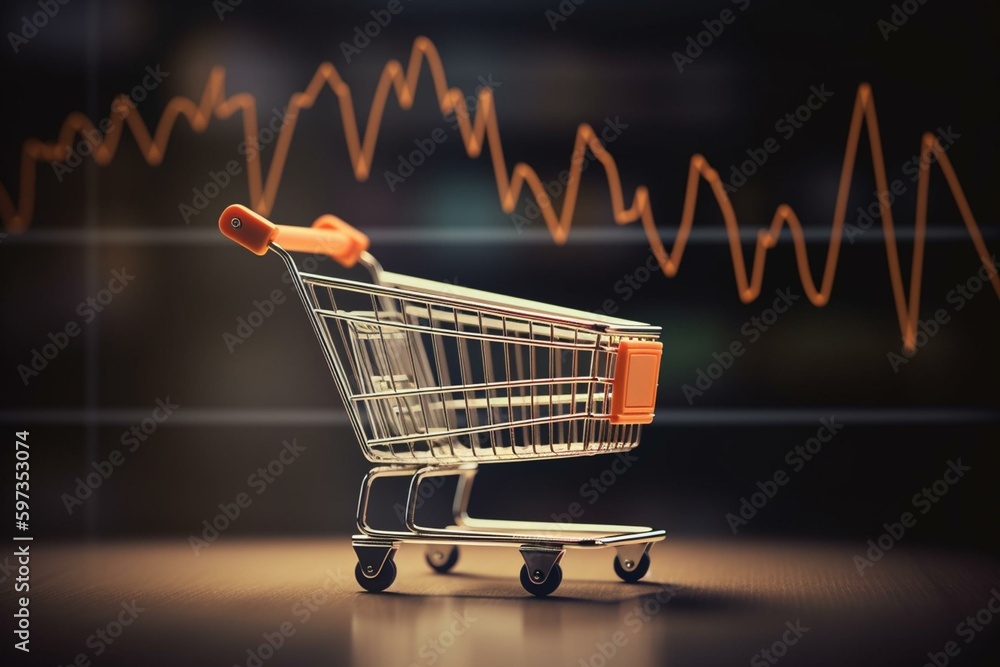 Shopping cart on financial chart background for Consumer Price Index ...