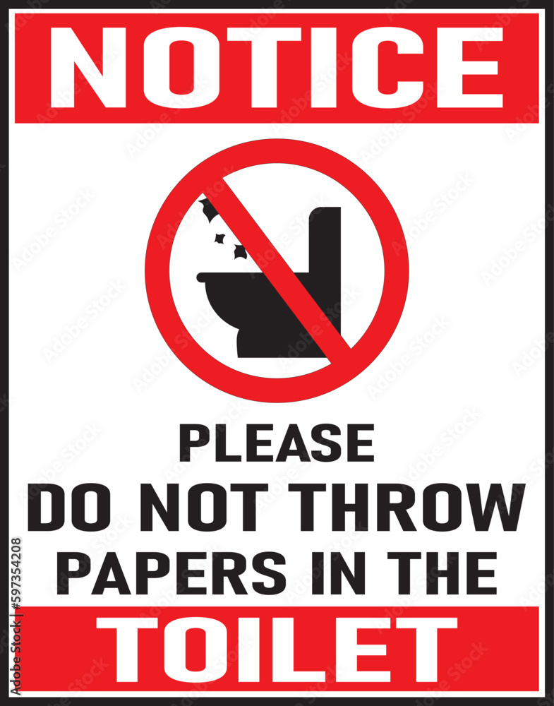 Vetor de Do not throw paper towels in the toilet sign vector do Stock | Adobe Stock