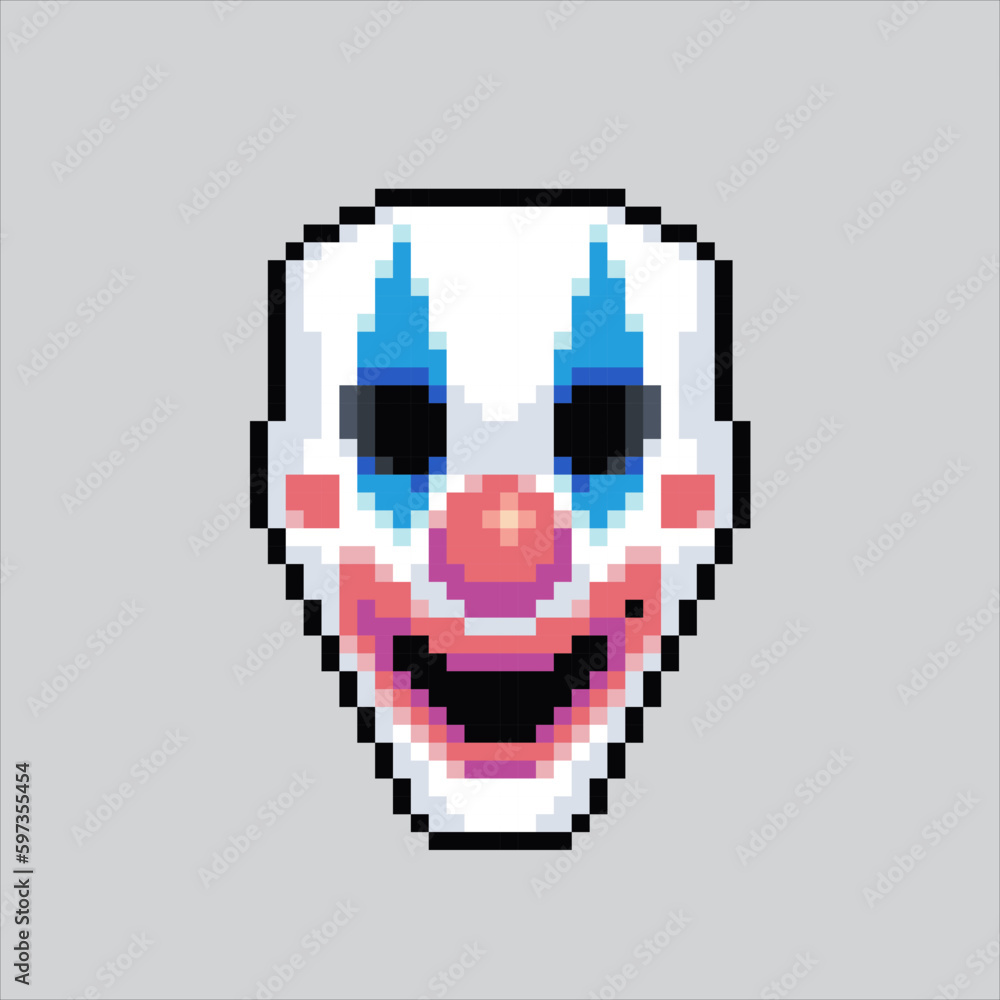 Mask pixel art clown.pixelated clown mask design for logo, web, mobile ...