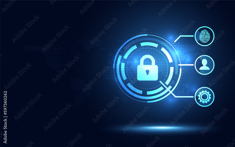 Cyber security biometric lock blue abstract digital binary code ...