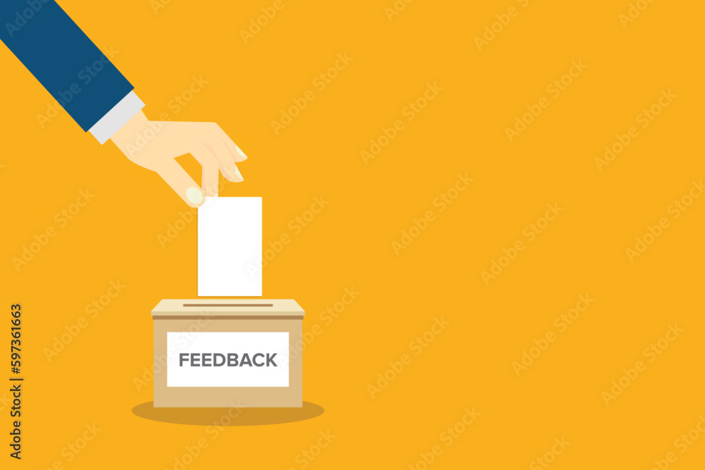 Feedback, feedback box. Hand holding feedback paper card and. Customer ...