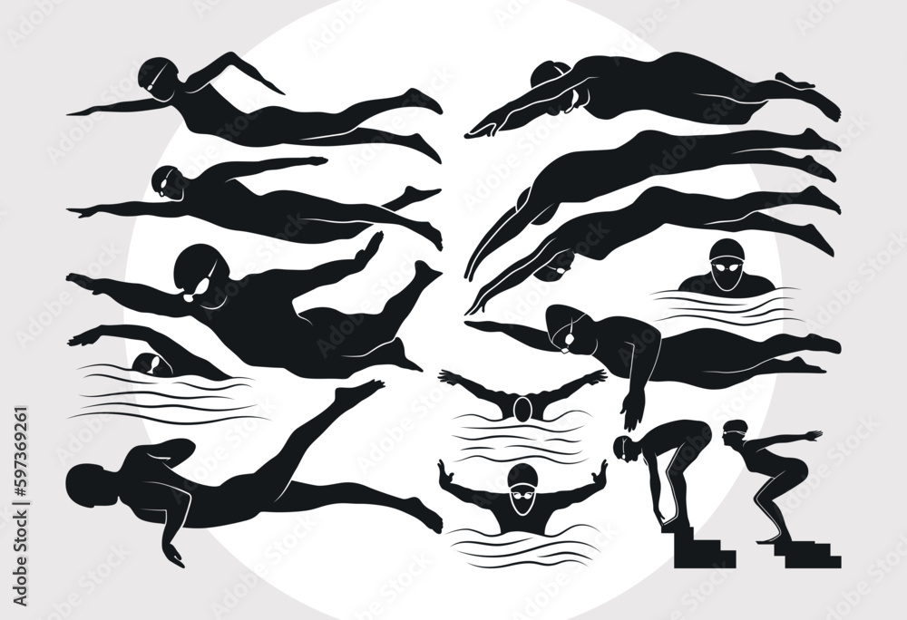 Swimmer SVG Bundle, Swimming Silhouette, Swimmer Goggles Svg, Pool ...