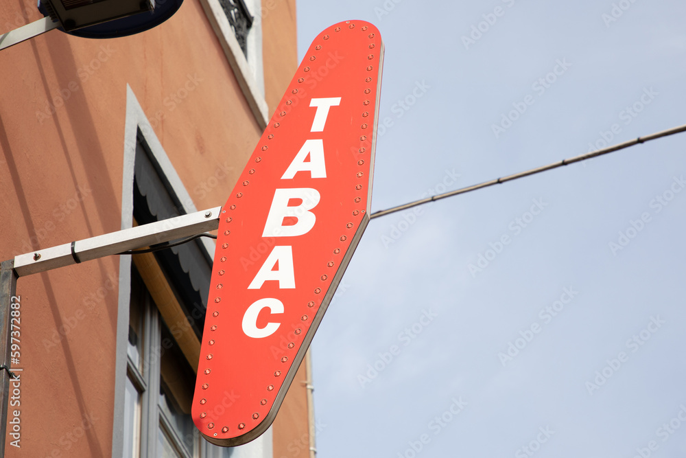 tabac french logo brand and sign text front signboard entrance wall ...