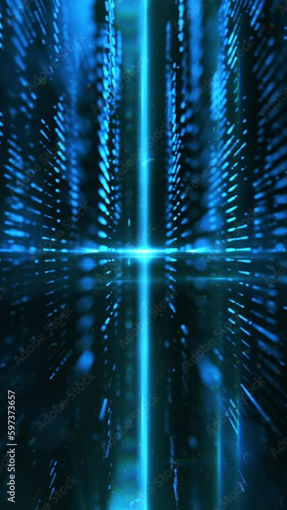 This stock motion graphic shows a vertical digital blue portal. This abstract background will ...