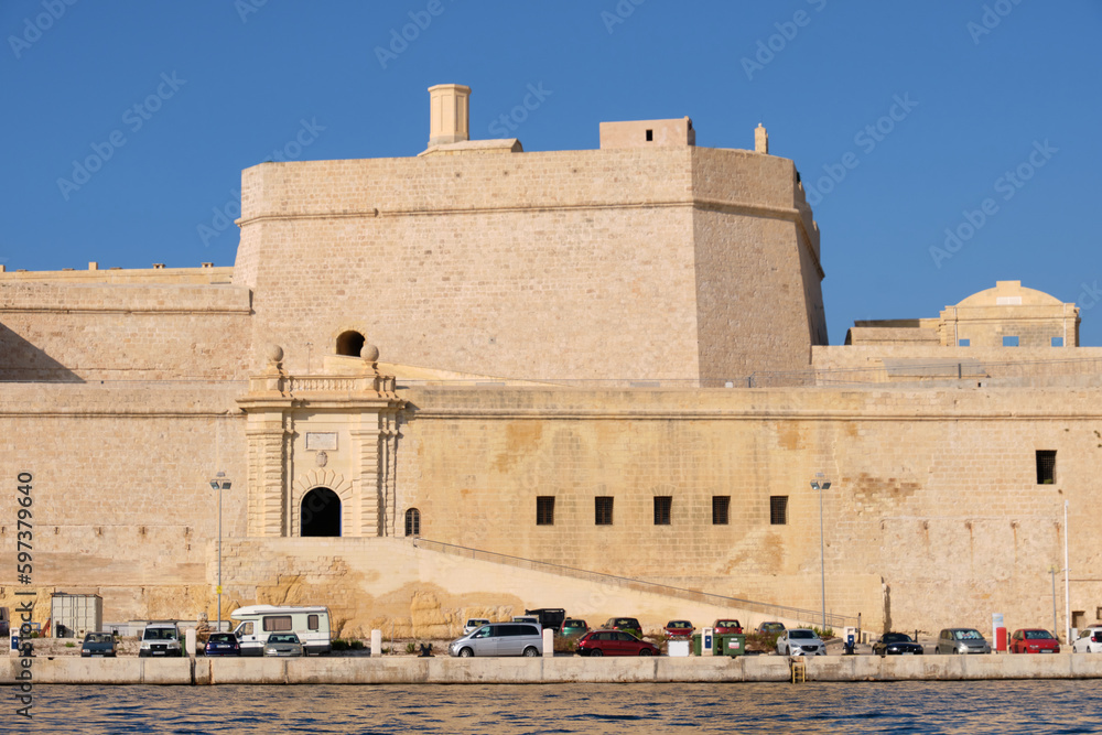 Fortified walls and the Main Gate of Fort St. Angelo photographed from ...