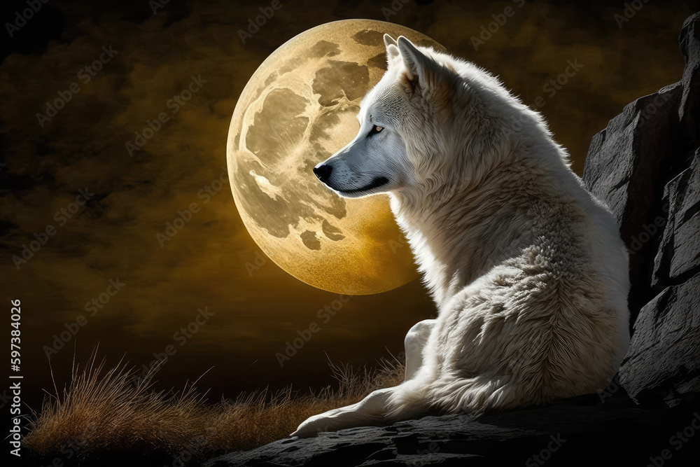 White Wolf Howling At The Moon Silhouette Of Wolf Howling At The