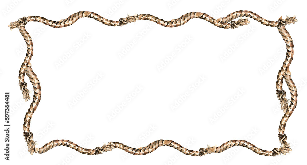Frame of ship rope watercolor illustration isolated on white background ...