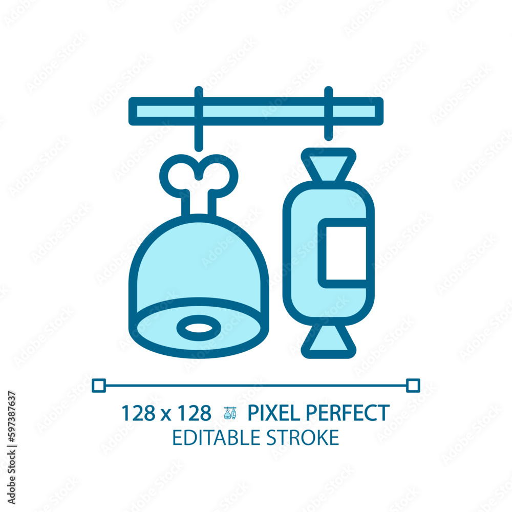 Deli pixel perfect blue RGB color icon. Delicatessen meat. Prepared ...