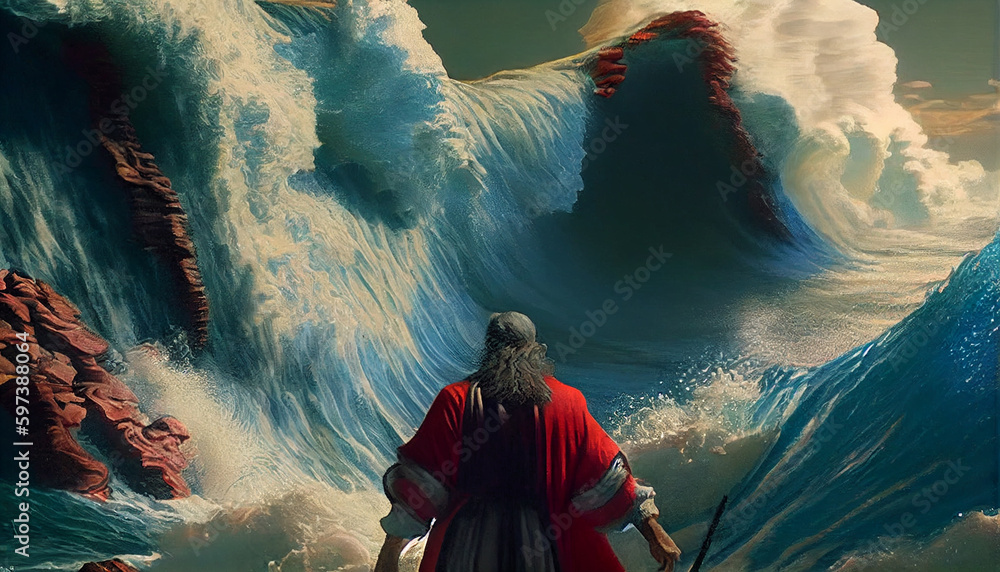 The story of Moses parting the Red Sea Stock Illustration | Adobe Stock