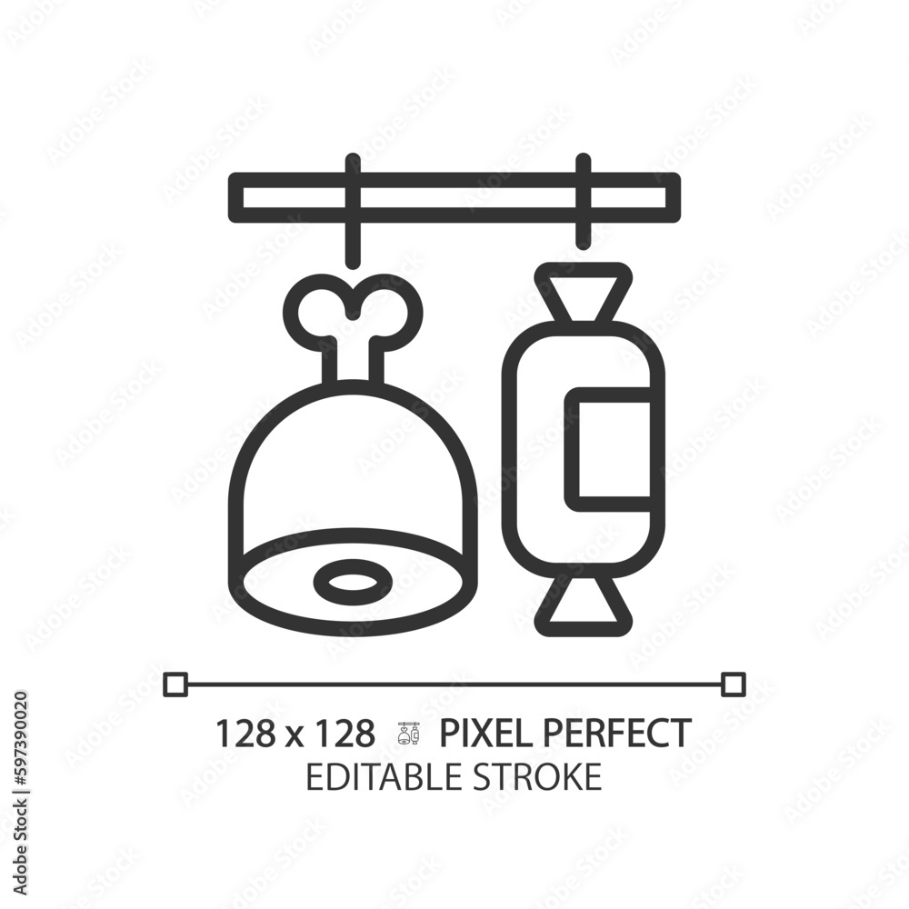 Deli pixel perfect linear icon. Delicatessen meat. Prepared food ...