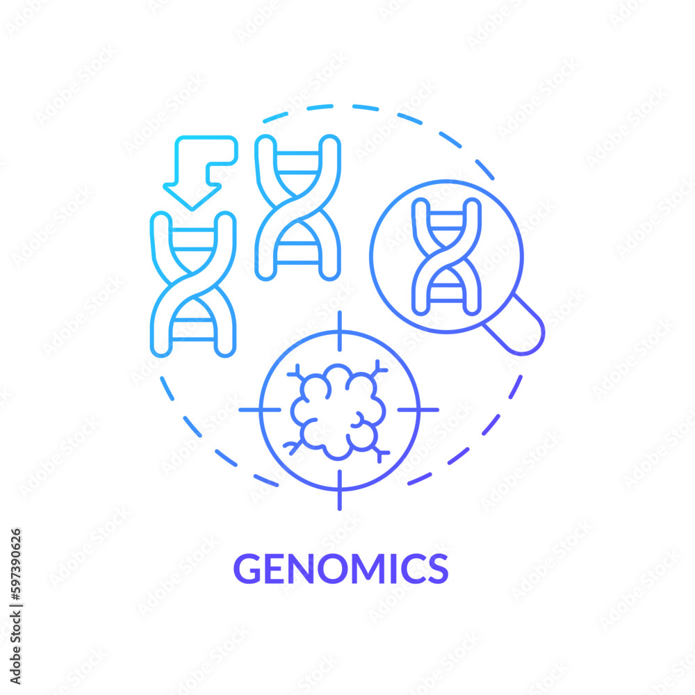 Genomics blue gradient concept icon. Identifying genetic variations ...