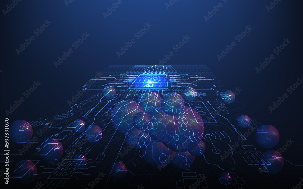 Artificial Intelligence (AI) Molecular structure background concept with ChatGPT, Chatbot ...