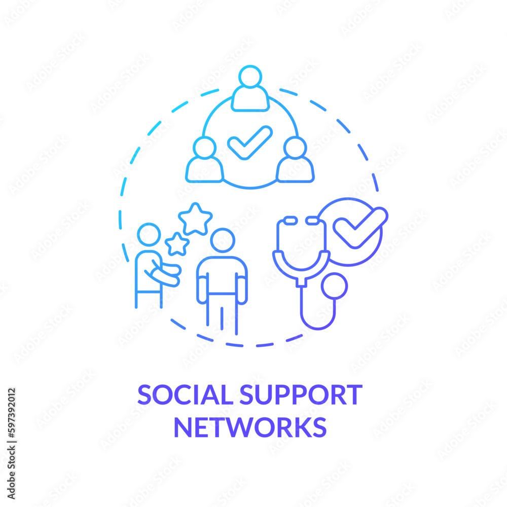 Social support networks blue gradient concept icon. Promote good health ...