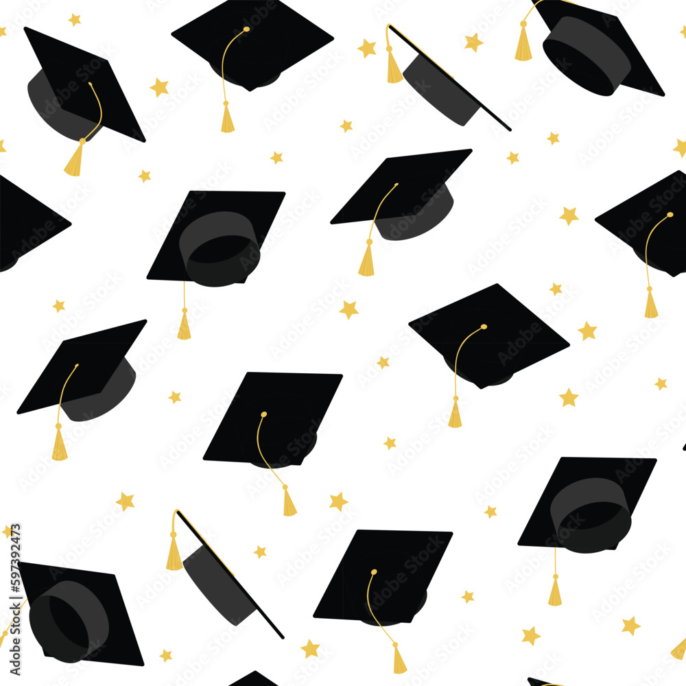 Seamless pattern with graduation cap and stars. Graduation background ...