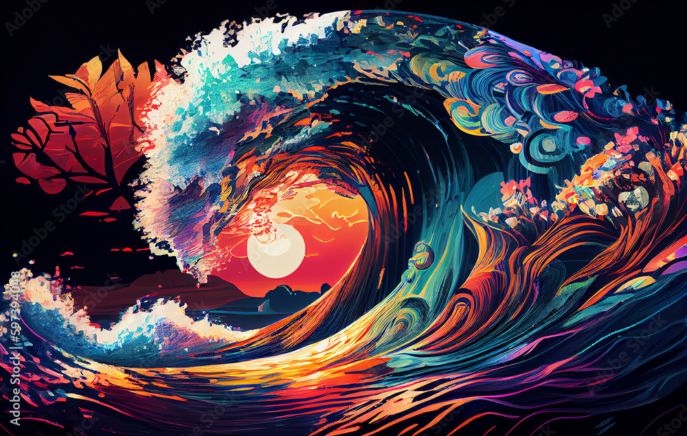 Water wave with flowers, tunnel of light, spirituality and religious ...