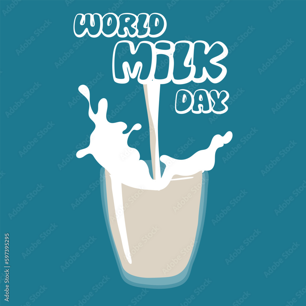 World Milk Day, June 1. Vector illustration, a glass glass with milk in ...