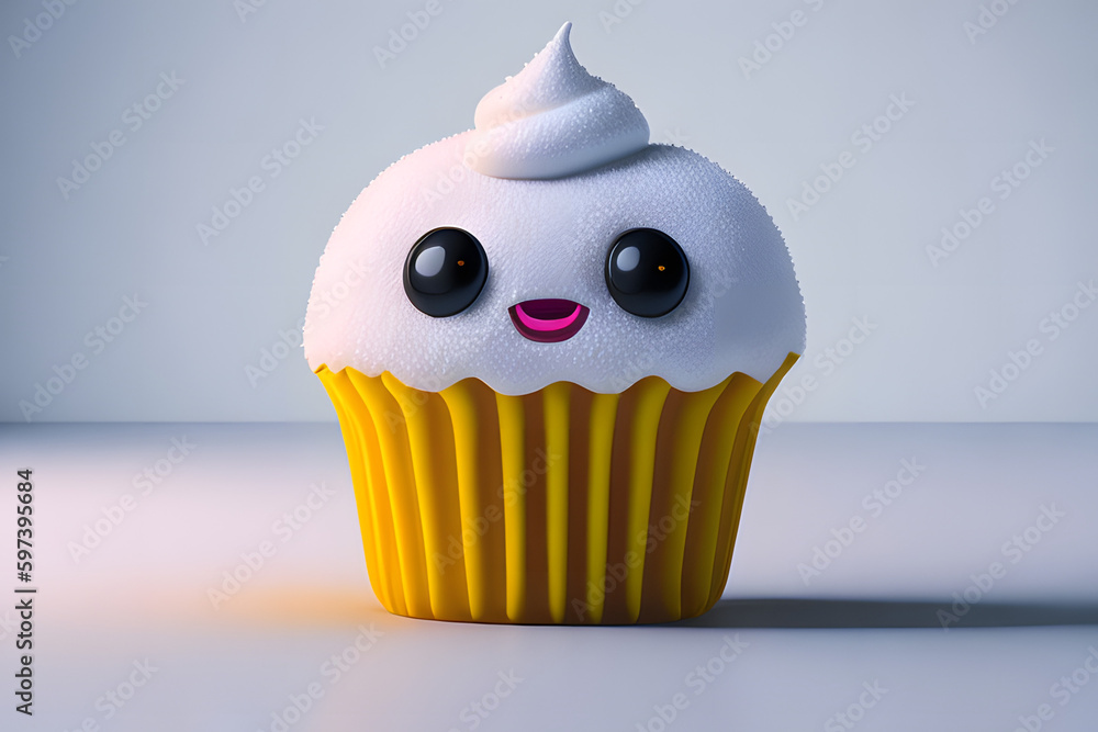 Cute Cupcake Cartoon With Face