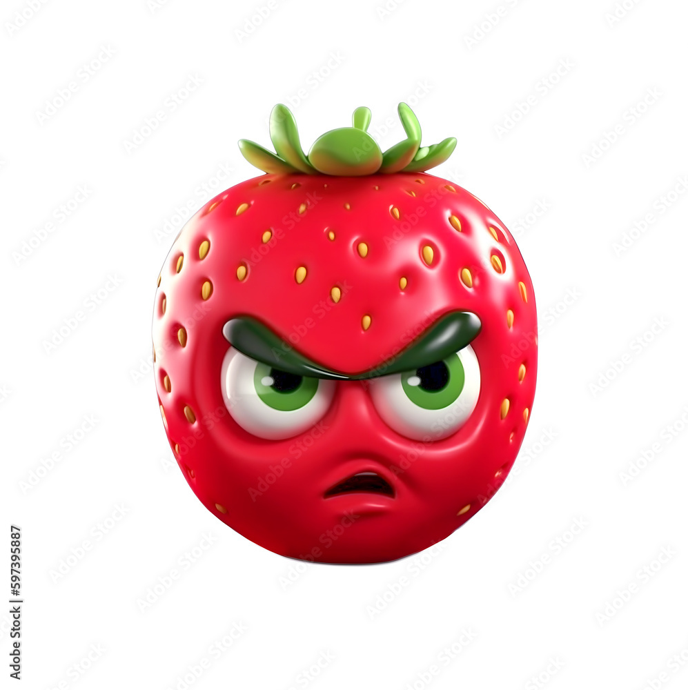 Cartoon evil strawberry character with face and eyes isolated on white ...