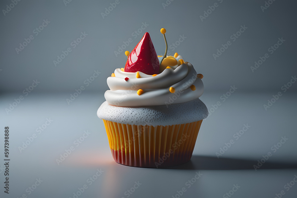 Cute cartoon cupcake, fluffy cartoon cupcake, very delicious, with a ...