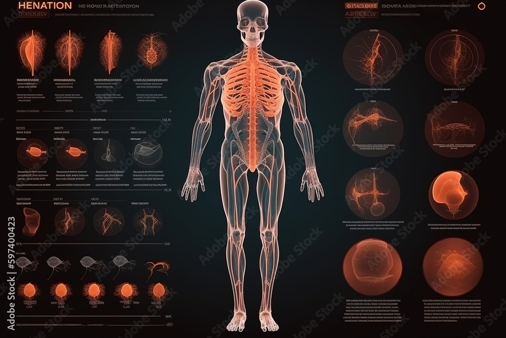 full human body anatomy infographic on digital screen generative ai ...