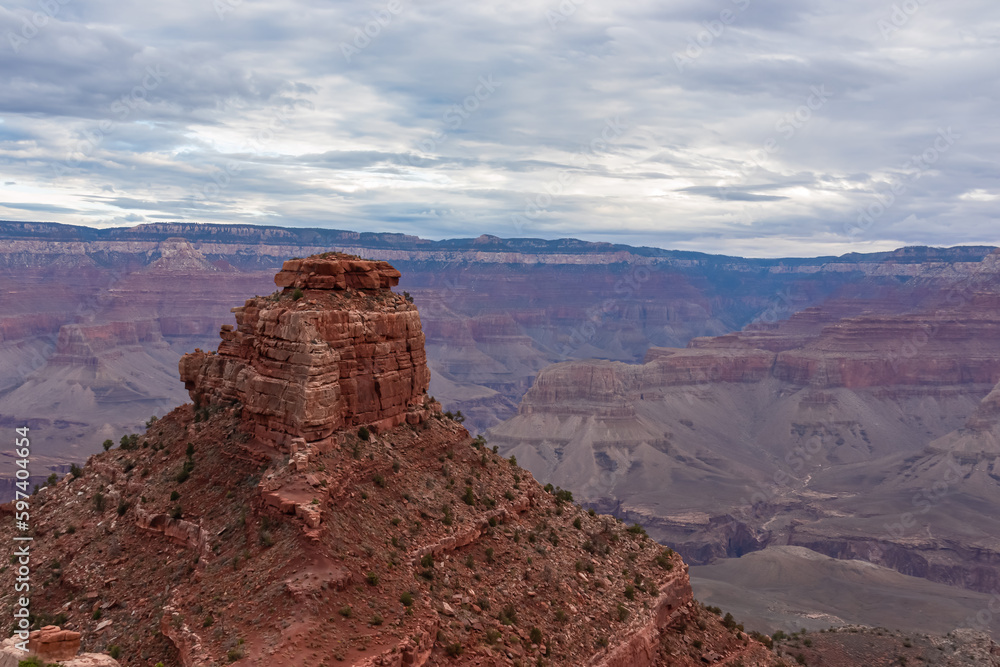 Focus view on rock formation O'Neill Butte with aerial overlook from ...