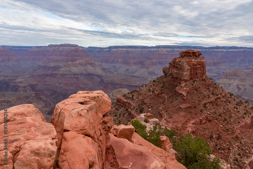 Focus view on rock formation O'Neill Butte with aerial overlook from ...