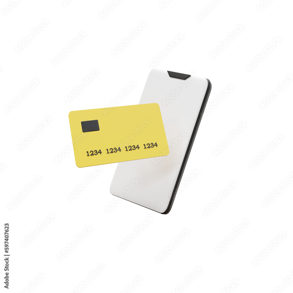 3d render mobile phone with credit card isolated on transparent ... 3d render mobile phone with credit card isolated on transparent ...