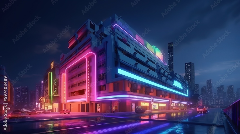 Roadside Street View With Modern Rooftop Building With Cityscape Scenefuturistic Illustration
